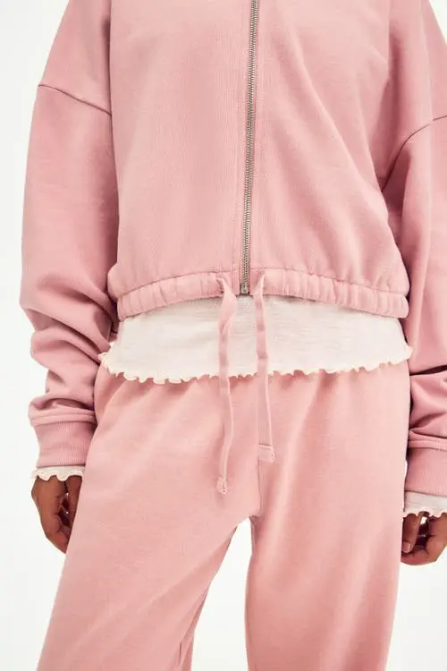 H&m Drawstring Zip-through Hoodie - Light Pink