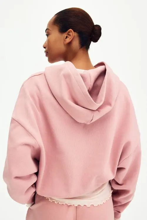 H&m Drawstring Zip-through Hoodie - Light Pink