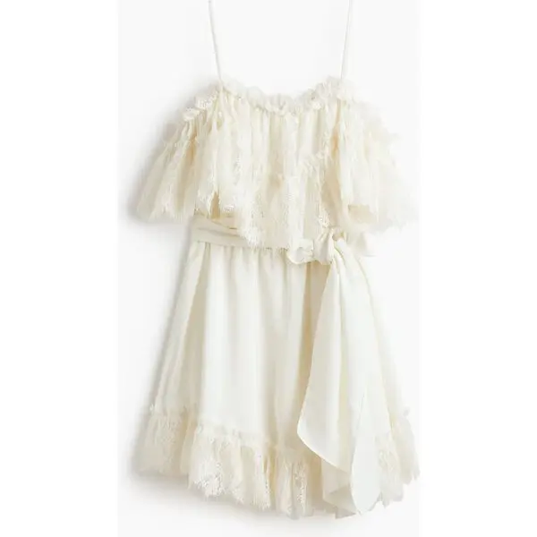 H&m Lace-trimmed Satin Dress
