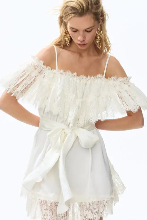 H&m Lace-trimmed Satin Dress