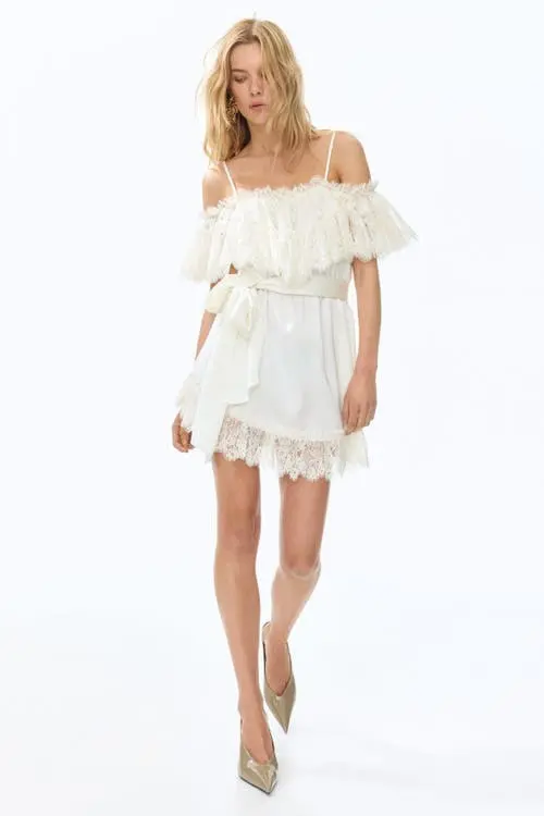 H&m Lace-trimmed Satin Dress