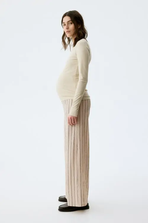 H&m Mama Wide Trousers - Light Beige/striped