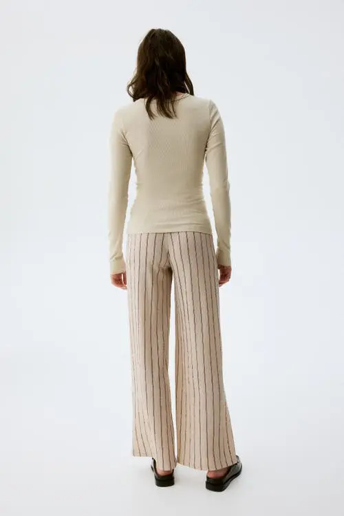 H&m Mama Wide Trousers - Light Beige/striped