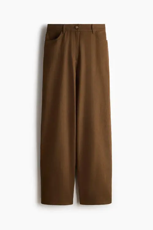 H&m Linen-blend Twill Trousers - Brown