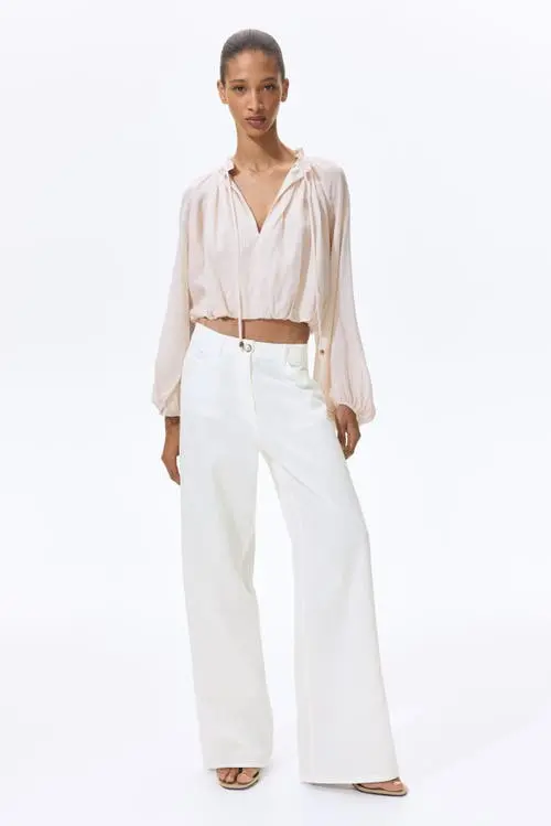 H&m Linen-blend Twill Trousers - White