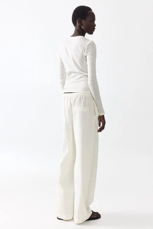 H&m Linen-blend Drawstring Trousers Wide Leg