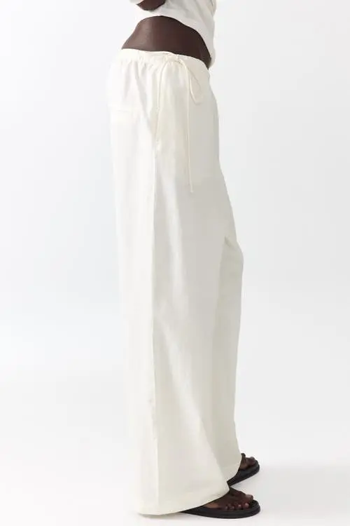 H&m Linen-blend Drawstring Trousers Wide Leg
