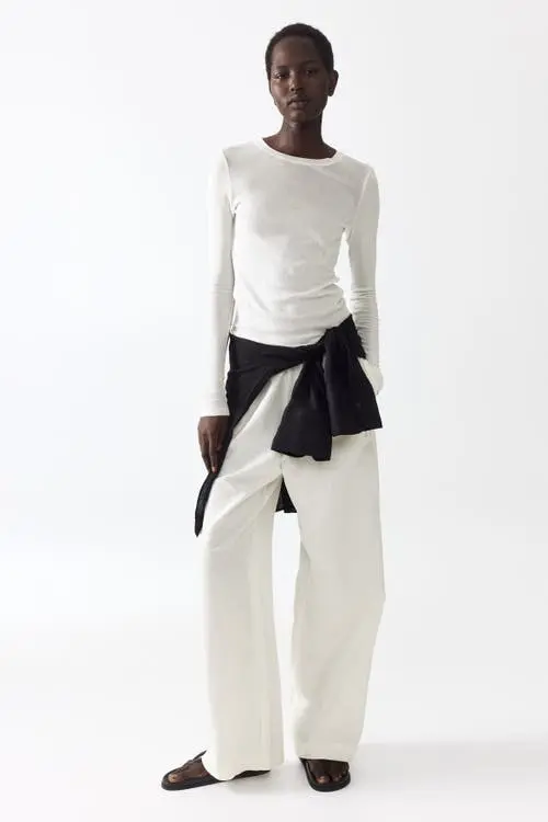 H&m Linen-blend Drawstring Trousers Wide Leg