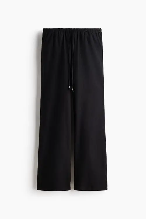 H&m Linen-blend Drawstring Trousers - Black