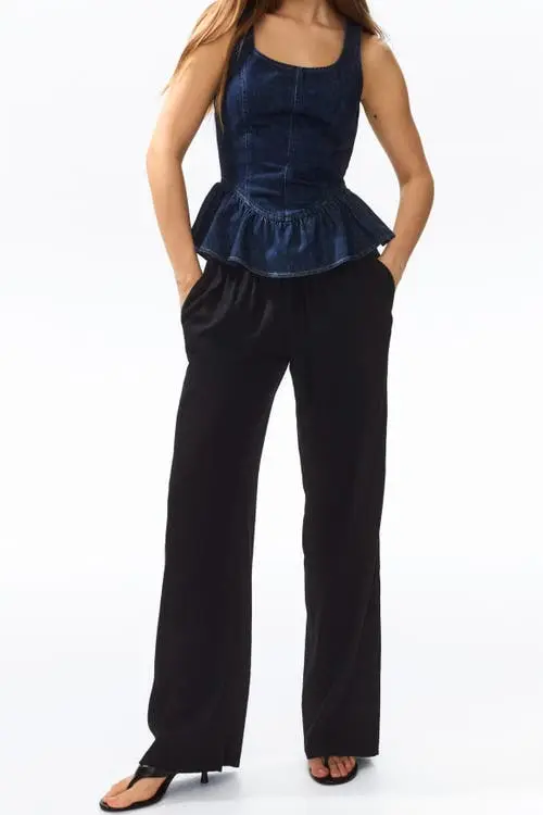 H&m Linen-blend Drawstring Trousers - Black