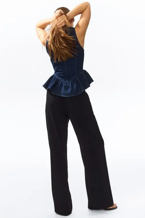H&m Linen-blend Drawstring Trousers - Black