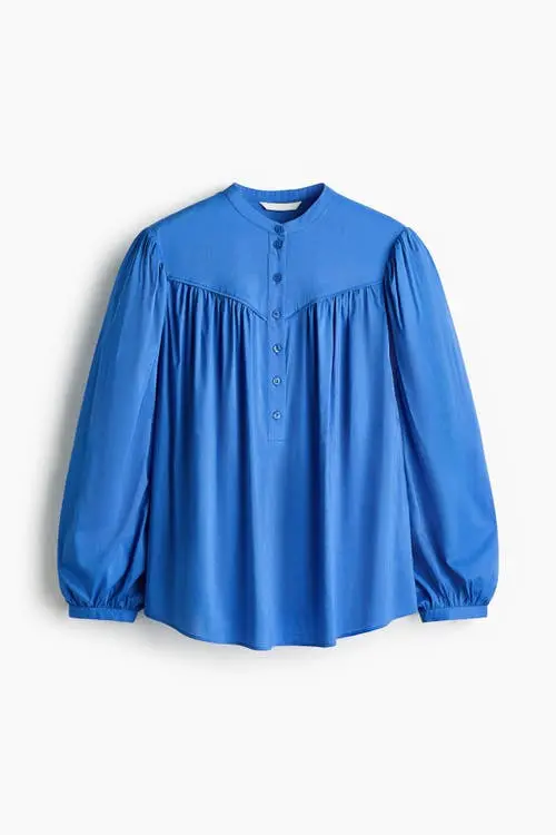 H&m Oversized Blouse With Band Collar And Balloon Sleeves