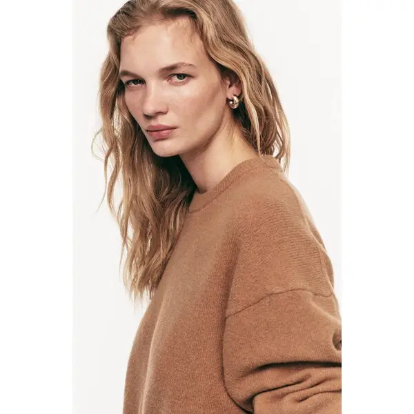 H&m Oversized Wool Blend Sweater - Dark Beige