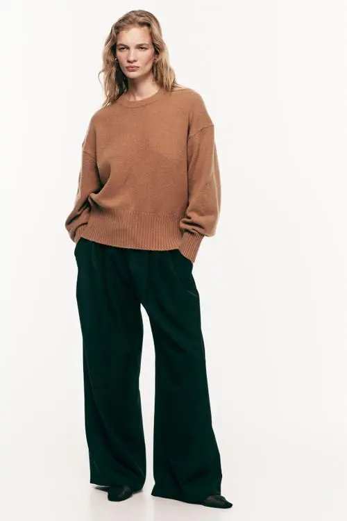 H&m Oversized Wool Blend Sweater - Dark Beige
