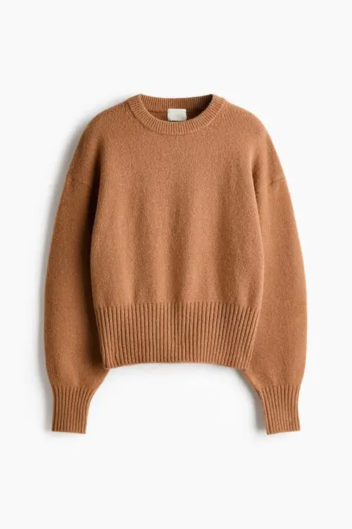 H&m Oversized Wool Blend Sweater - Dark Beige