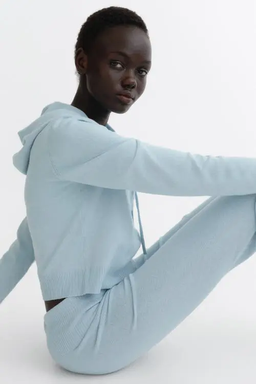 H&m Knitted Wide Leg Yoga Pants - Light Blue