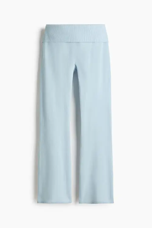 H&m Knitted Wide Leg Yoga Pants - Light Blue