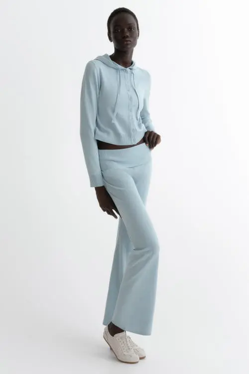 H&m Knitted Wide Leg Yoga Pants - Light Blue