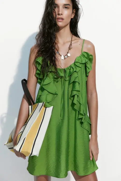 H&m Flounce-trimmed Strappy Dress