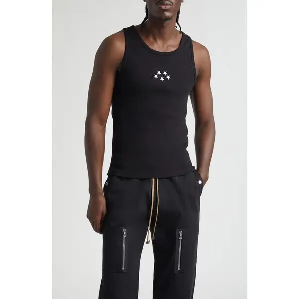 JKEEFER Embroidered Stars Organic Cotton Rib Tank