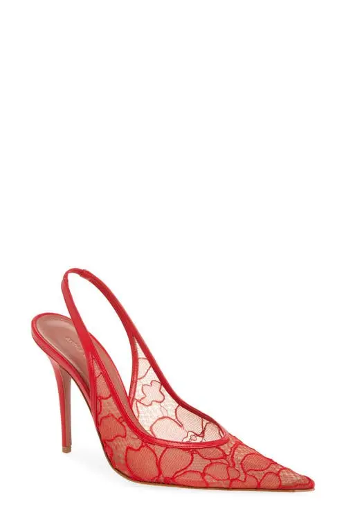 Amina Muaddi Lace Pointed Toe Slingback Pumps