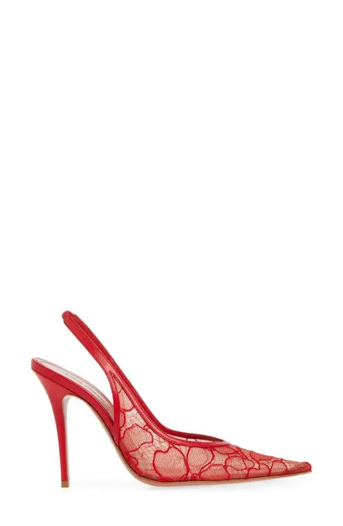 Amina Muaddi Lace Pointed Toe Slingback Pumps