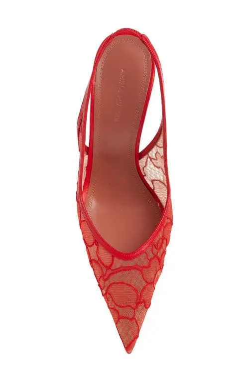 Amina Muaddi Lace Pointed Toe Slingback Pumps