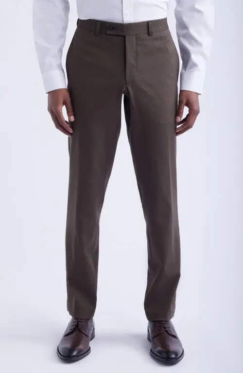 JACK VICTOR Piero Flat Front Stretch Cotton & Wool Dress Pants - Brown