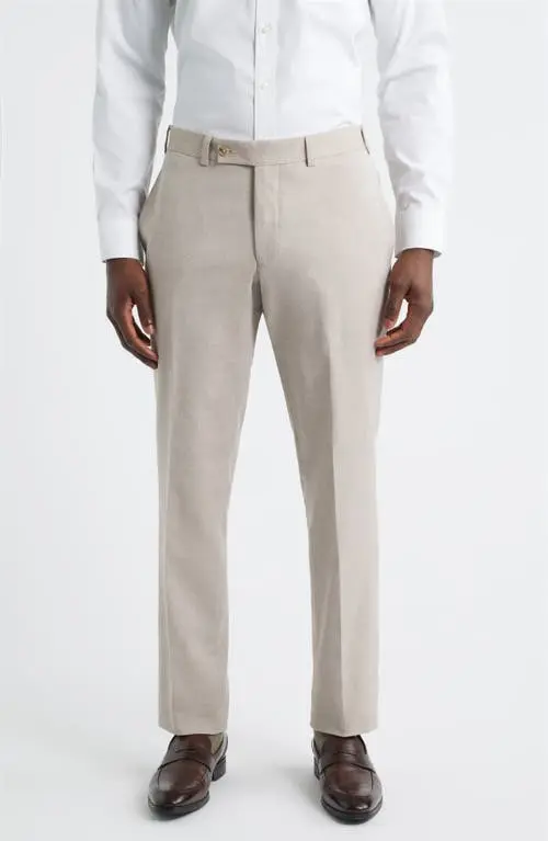 JACK VICTOR Piero Flat Front Stretch Cotton & Wool Dress Pants - Light Tan