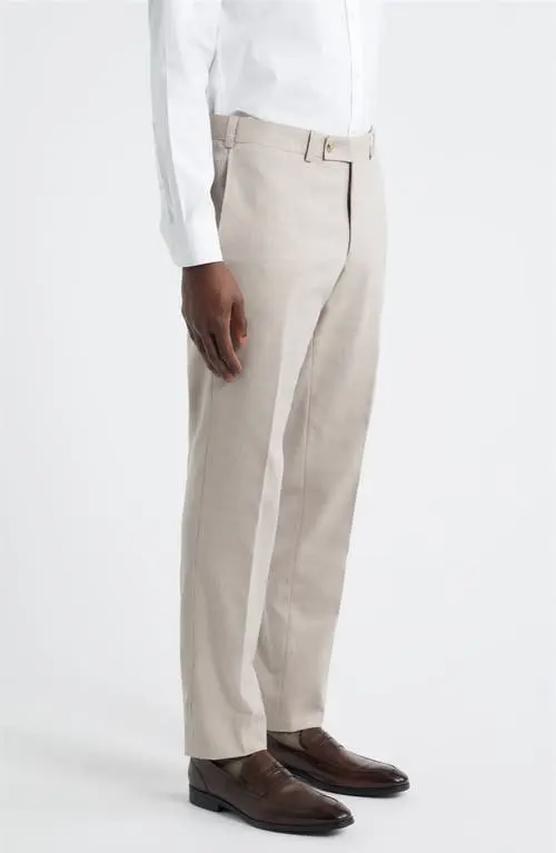 JACK VICTOR Piero Flat Front Stretch Cotton & Wool Dress Pants - Light Tan