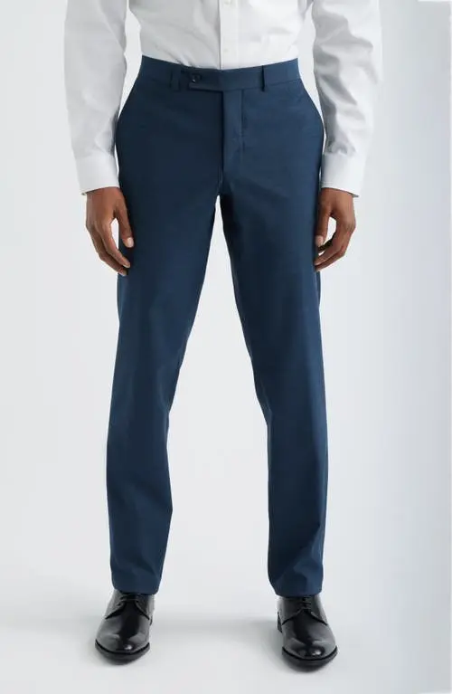 JACK VICTOR Piero Flat Front Stretch Cotton & Wool Dress Pants - Medium Blue