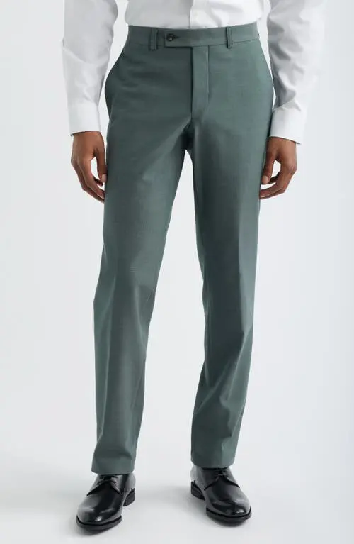 JACK VICTOR Piero Flat Front Stretch Cotton & Wool Dress Pants - Sage
