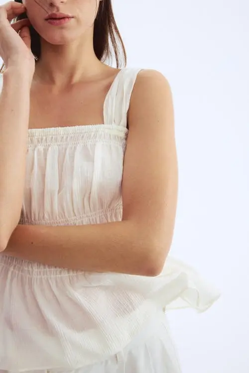 H&m Draped Peplum Top - Cream
