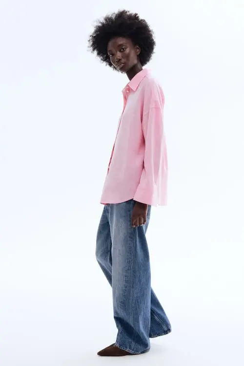 H&m Oversized Linen-blend Shirt - Light Pink