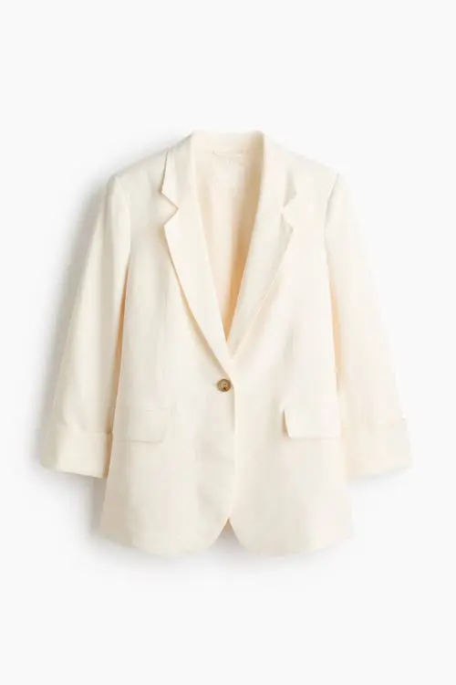 H&M Linen-blend Single-breasted Blazer With Notched Lapels
