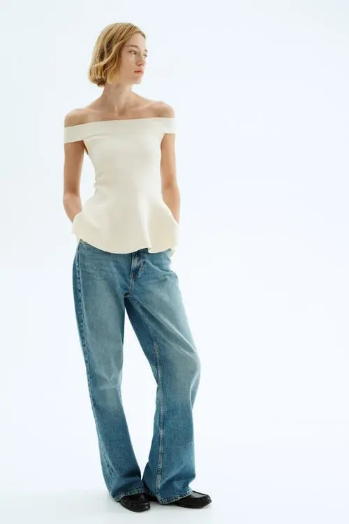 H&m Off-the-shoulder Peplum Top - Cream