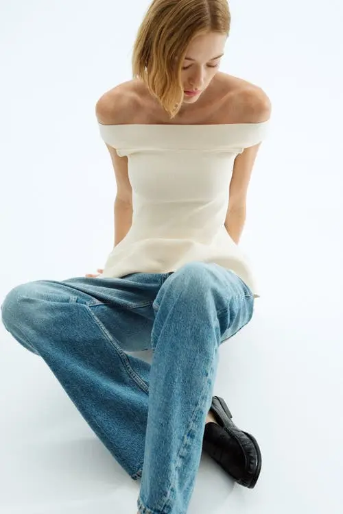 H&m Off-the-shoulder Peplum Top - Cream