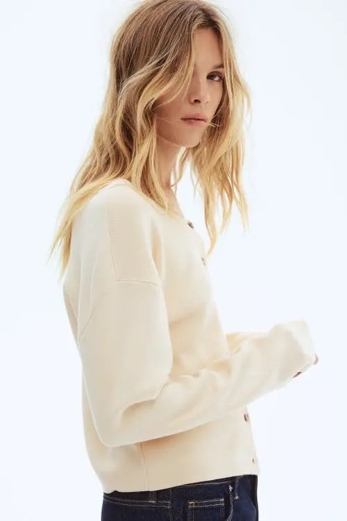 H&m Off-the-shoulder Ribbed Knit Cardigan