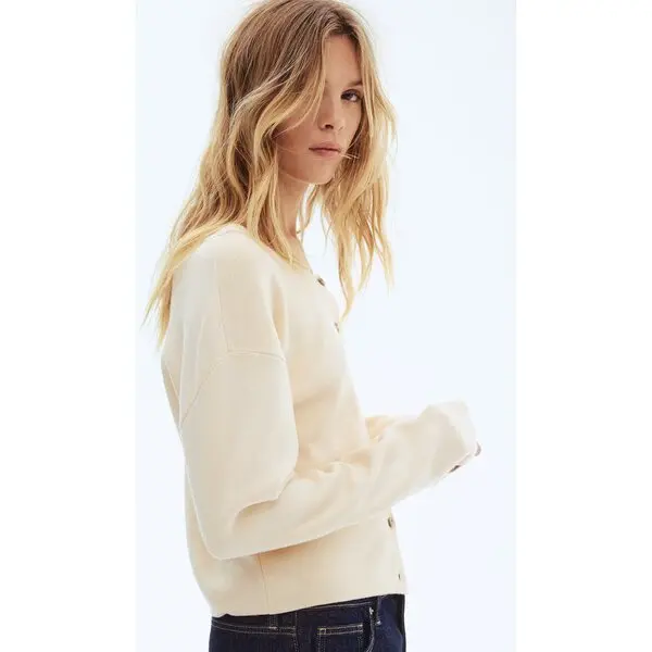 H&m Off-the-shoulder Ribbed Knit Cropped Cardigan