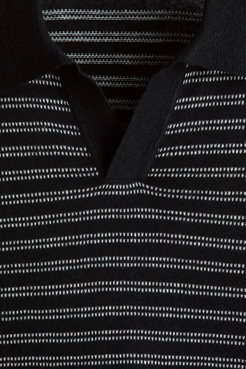 H&m Regular Fit Linen-blend Polo Shirt - Black/striped