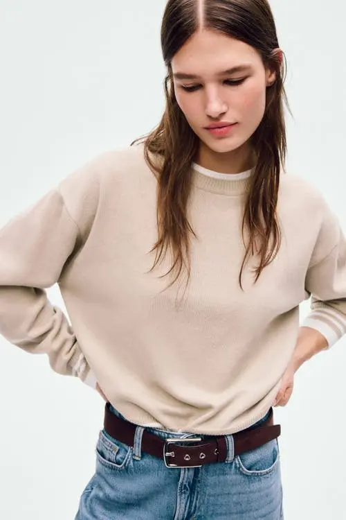 H&m Layered-look Fine Knit Jumper With Embroidered Motif And Ribbed Cuffs