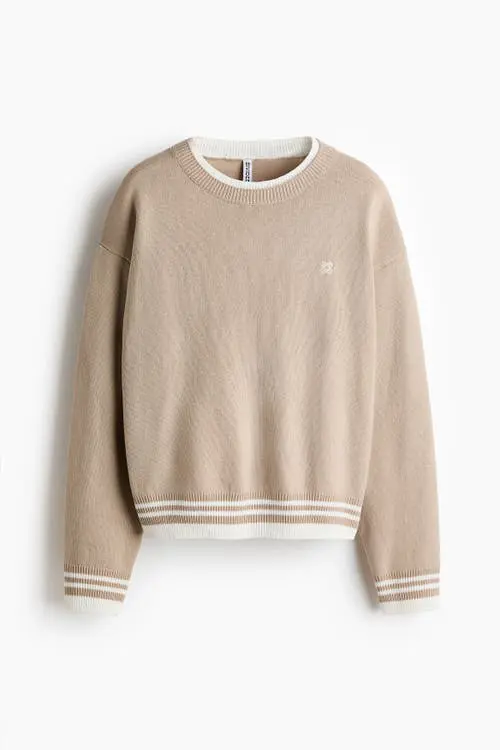 H&m Layered-look Fine Knit Jumper With Embroidered Motif And Ribbed Cuffs