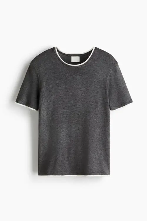 H&m Fine-knit Top With Contrast Piping