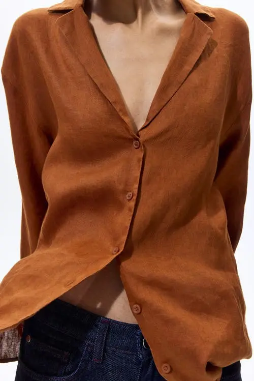 H&m Oversized Linen Resort Collar Shirt
