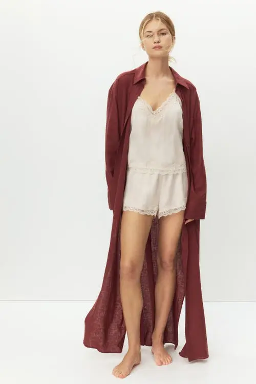 H&m Linen-blend Maxi Shirt Dress With Collared Neckline