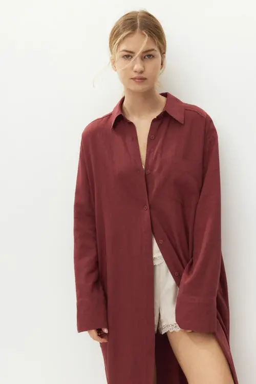 H&m Linen-blend Maxi Shirt Dress With Collared Neckline