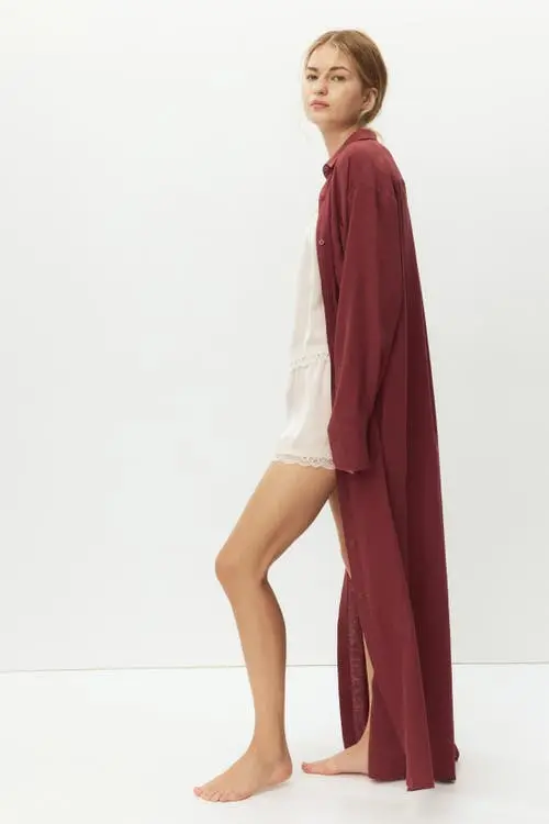 H&m Linen-blend Maxi Shirt Dress With Collared Neckline