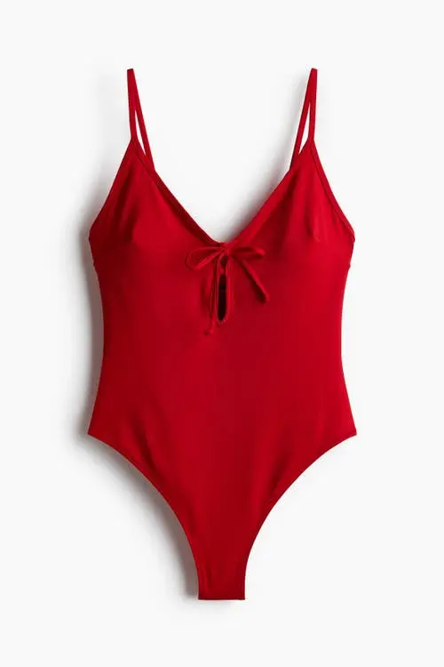 H&m Padded-cup High-leg Swimsuit - Red