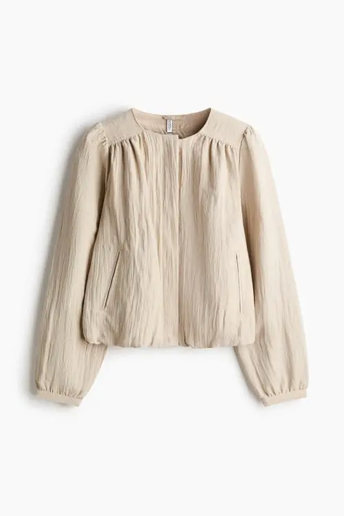H&m Oversized Twill Jacket With Puff Sleeves - Beige