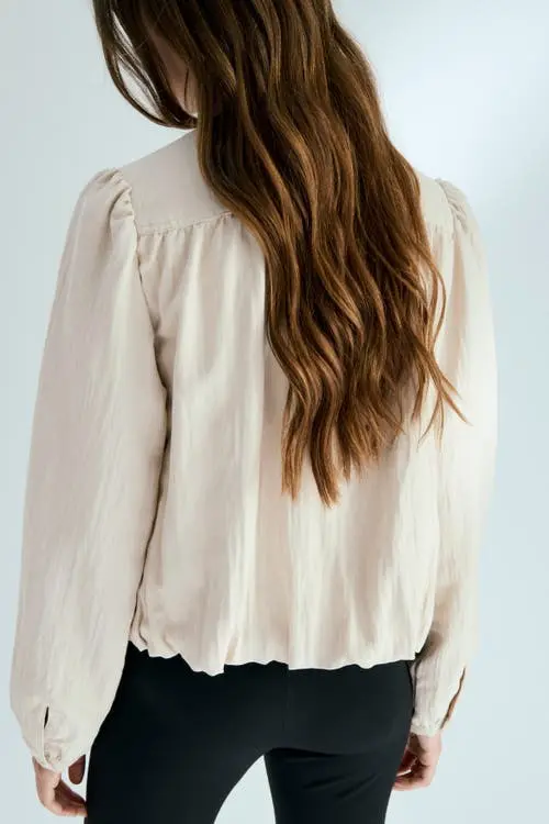 H&m Oversized Twill Jacket With Puff Sleeves - Beige